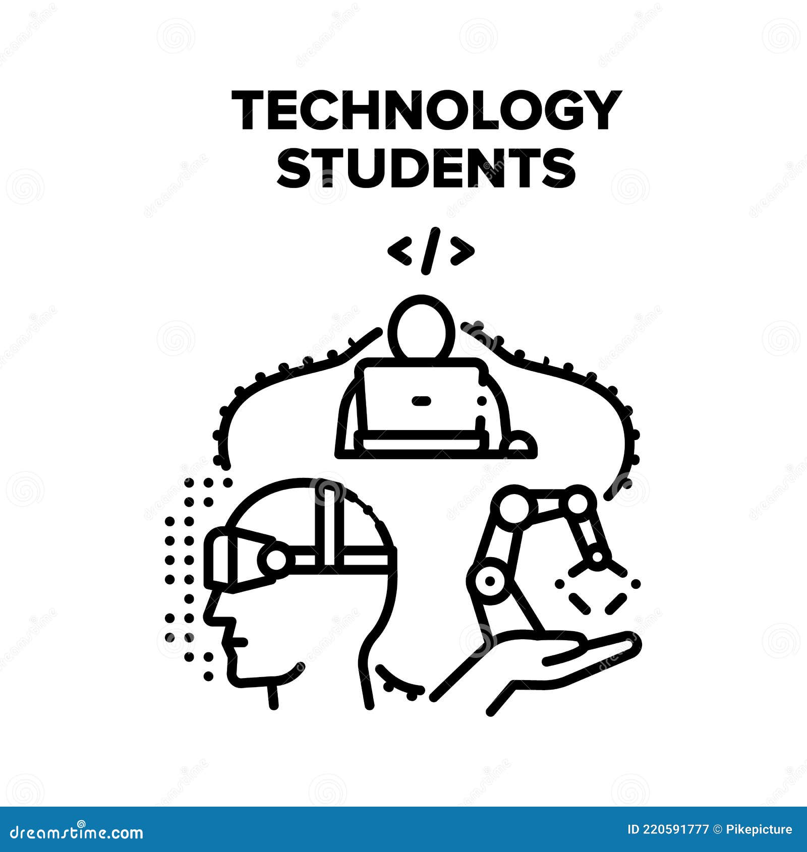 Technology Students for Study Vector Black Illustration Stock Vector ...