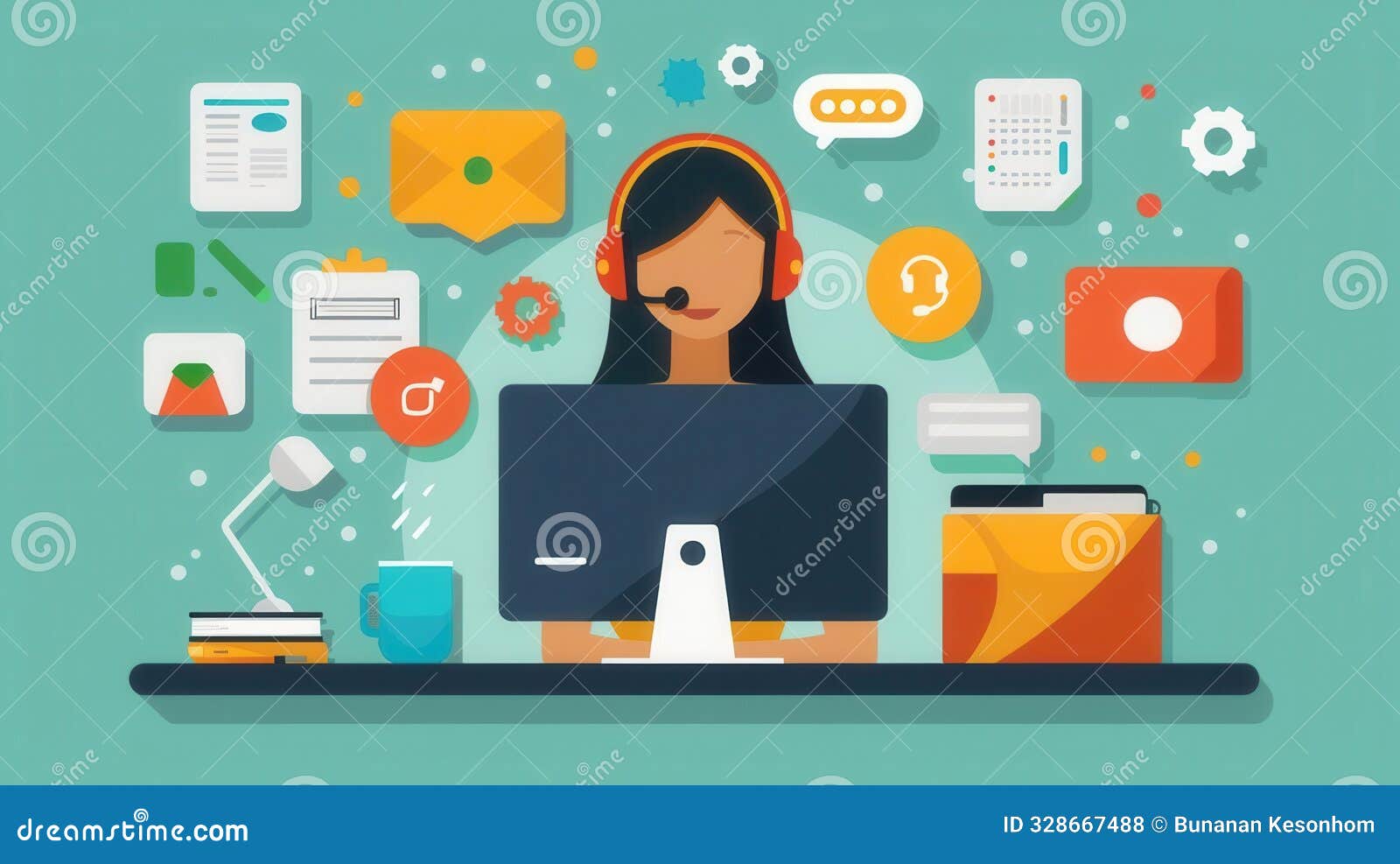 Technology Support, Customer Service, Flat Design Stock Illustration ...