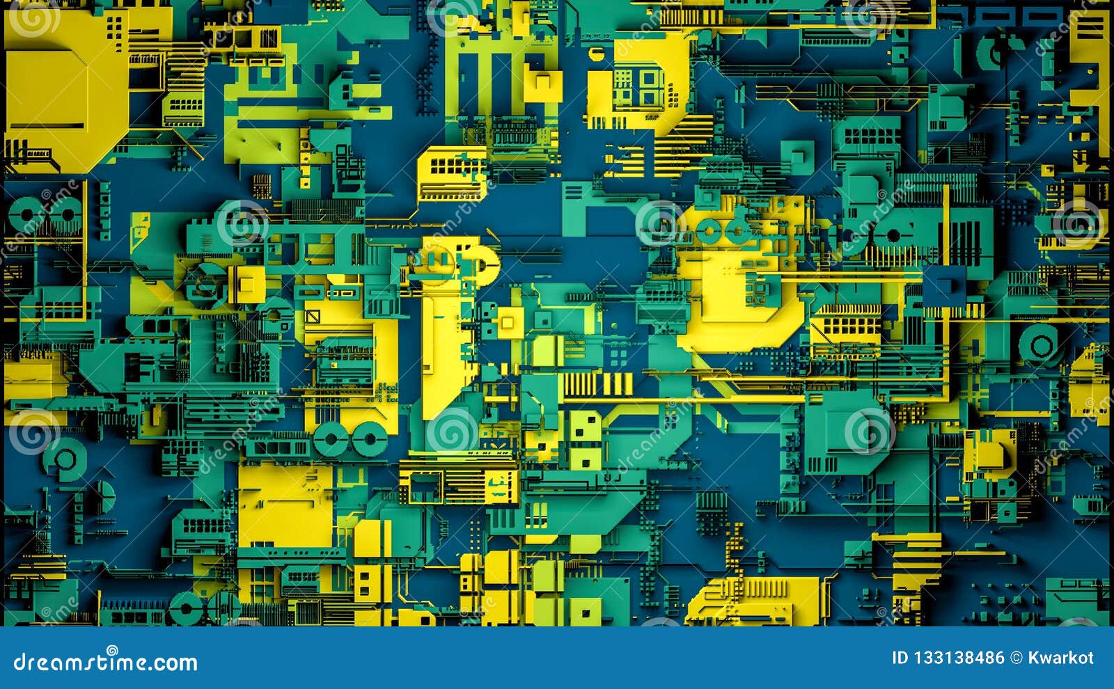 Technology Surface with a Lot of Details. Simple Geometry Shapes ...