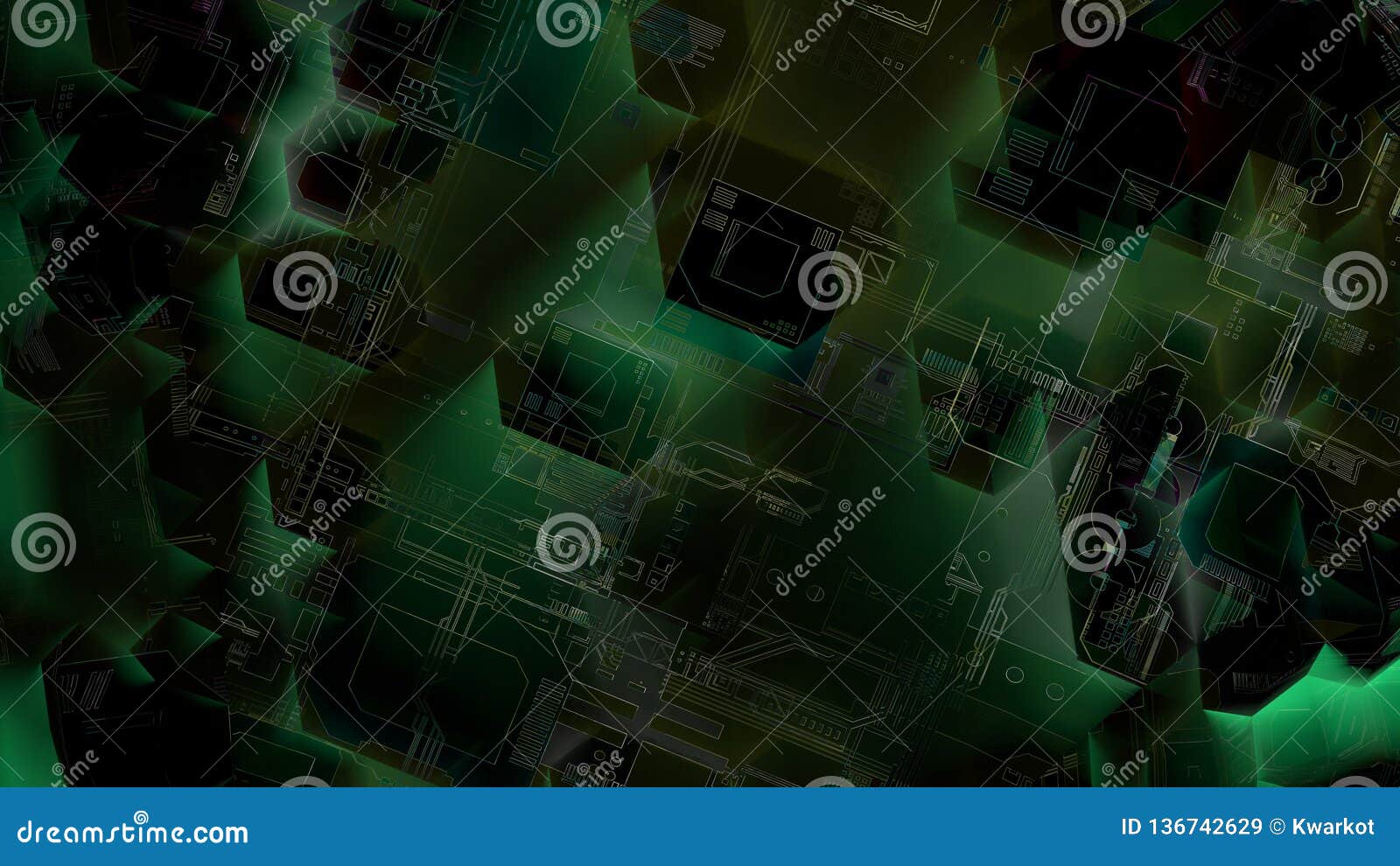 Technology Surface with a Lot of Details. Simple Geometry Shapes ...