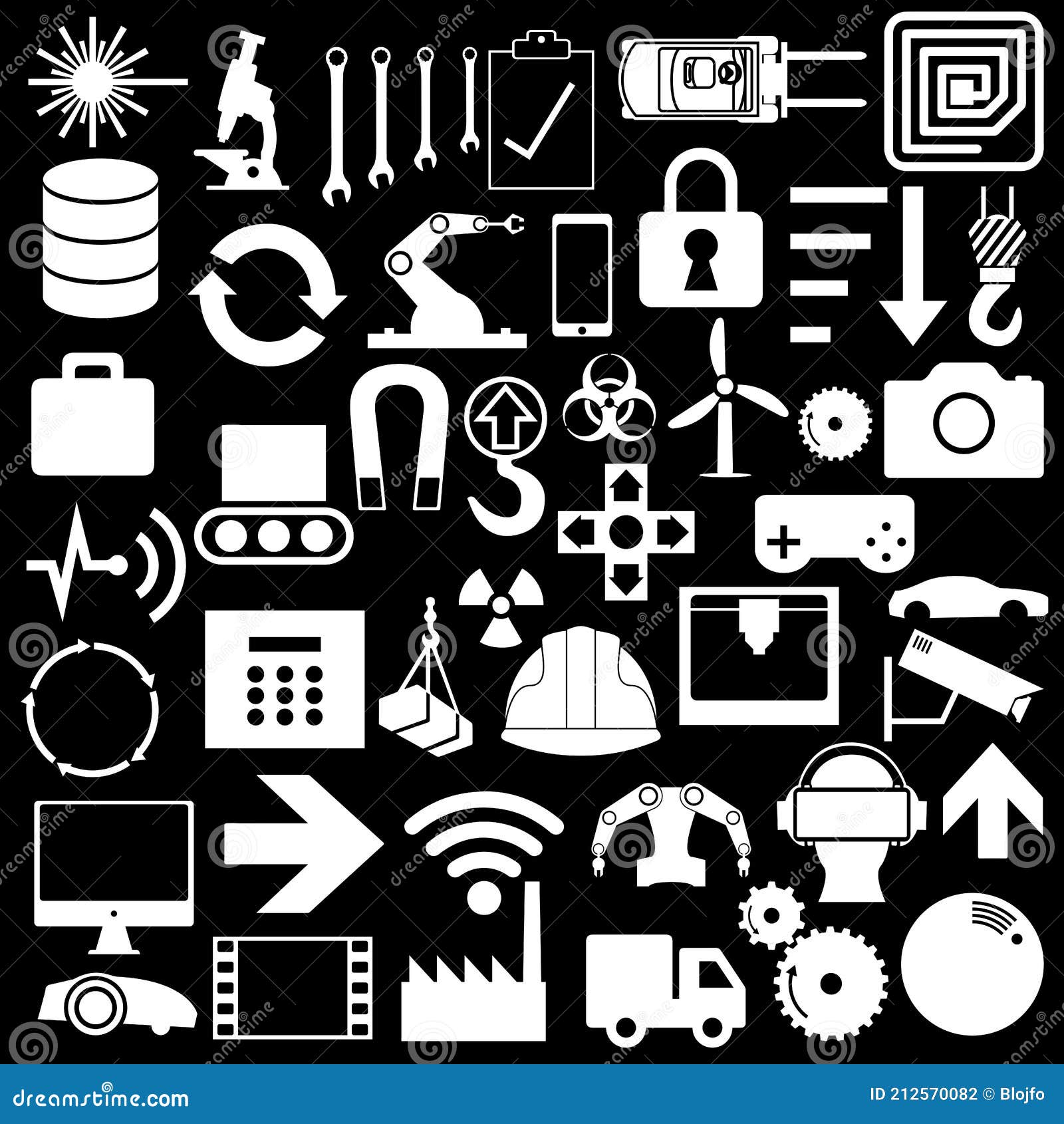 Technology Symbol Set on Black Background Stock Vector - Illustration ...