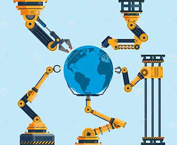 Technology is Taking Over the World. Robot Hands and Planet Earth ...