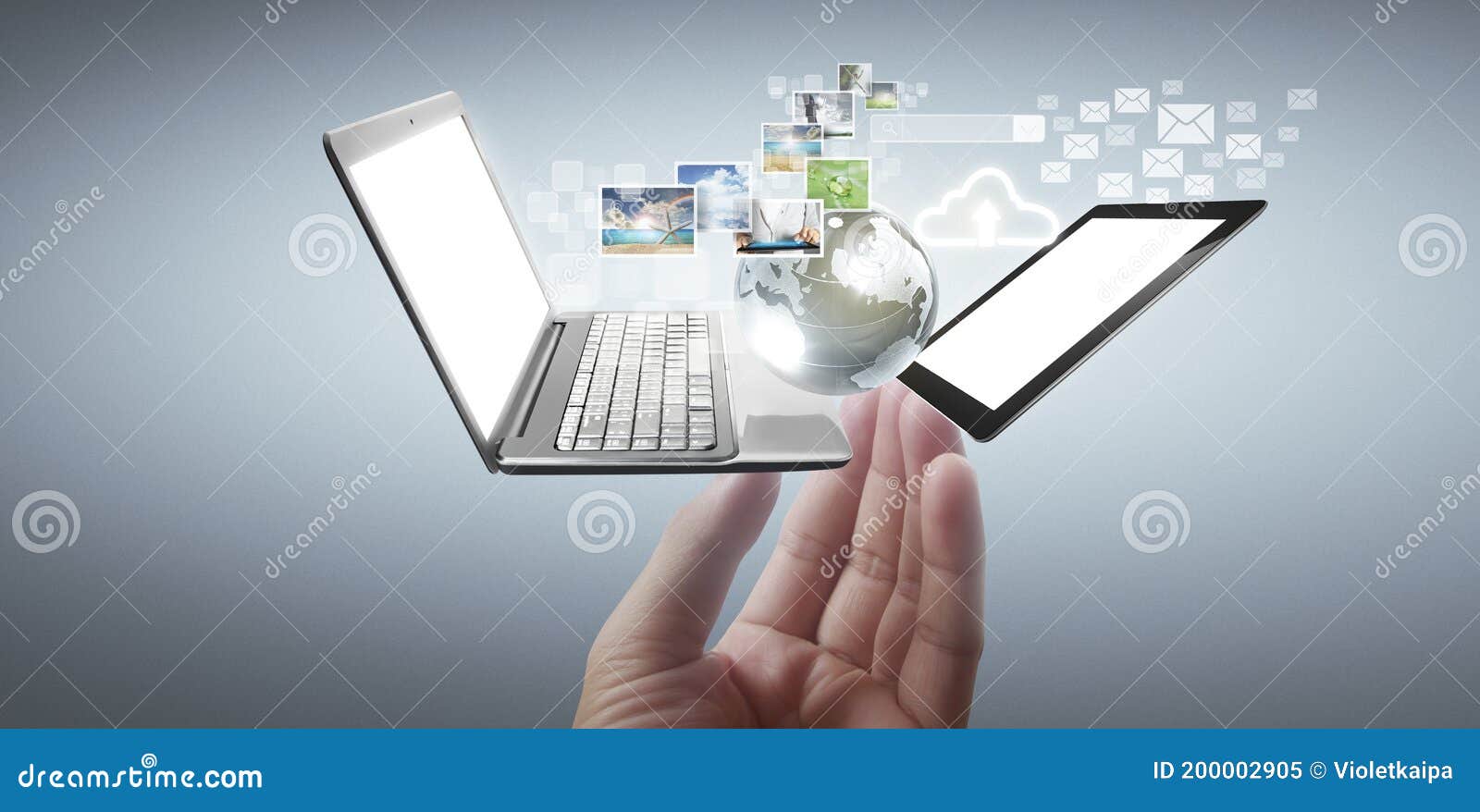 Technology Tech Devices Connected To Each Other in Hands Stock Image ...