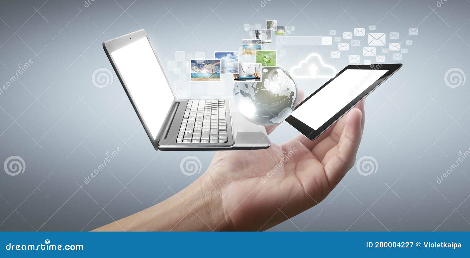 Technology Tech Devices Connected To Each Other in Hands Stock Image ...