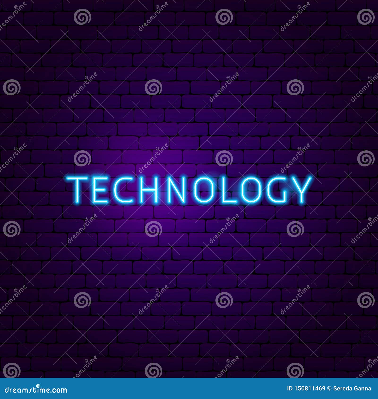 Technology Text Neon Label stock vector. Illustration of icon - 150811469