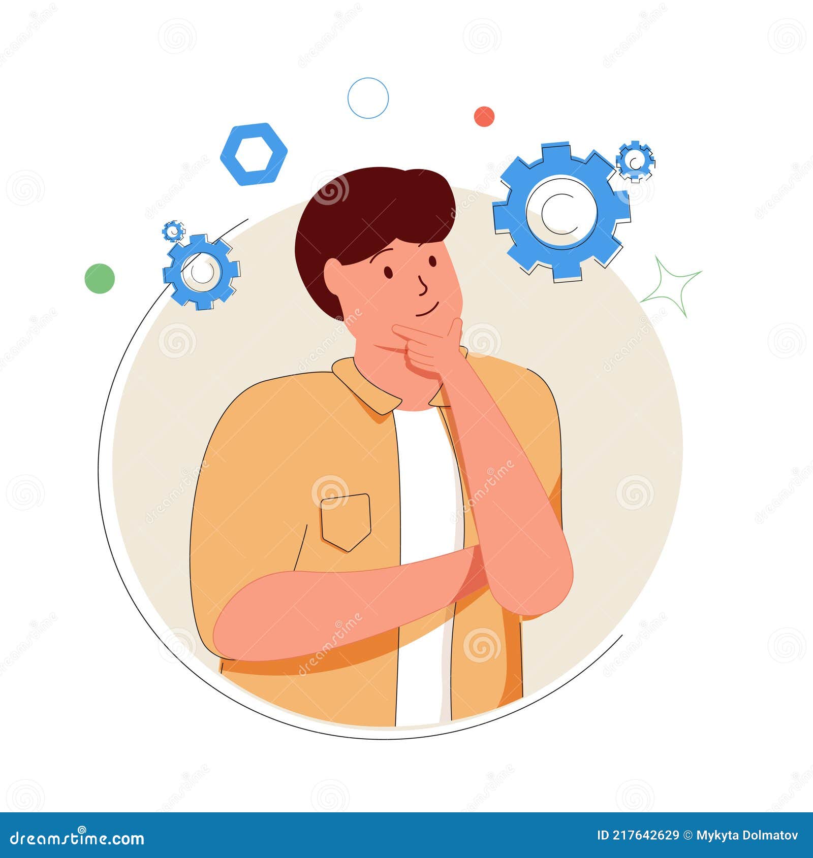 Technology Thinking, Cute Cartoon Mechanic, or Developer Surrounded by ...