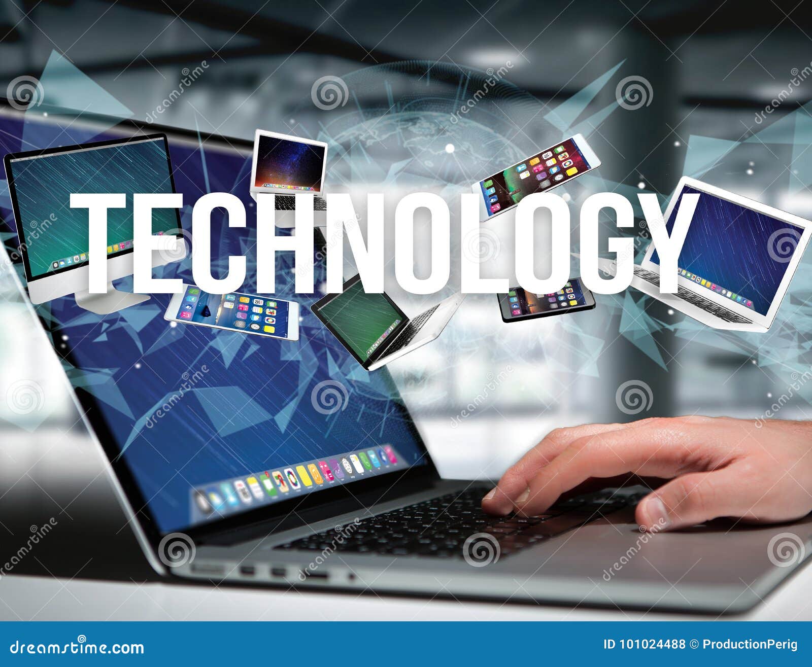 Technology Title Surounded by Device Like Smartphone, Tablet or Stock ...