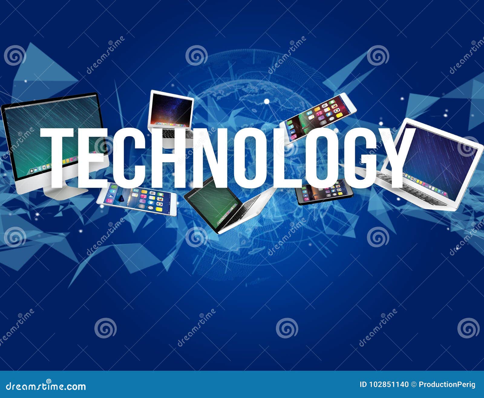 Technology Title Surounded by Device Like Smartphone, Tablet or Stock ...