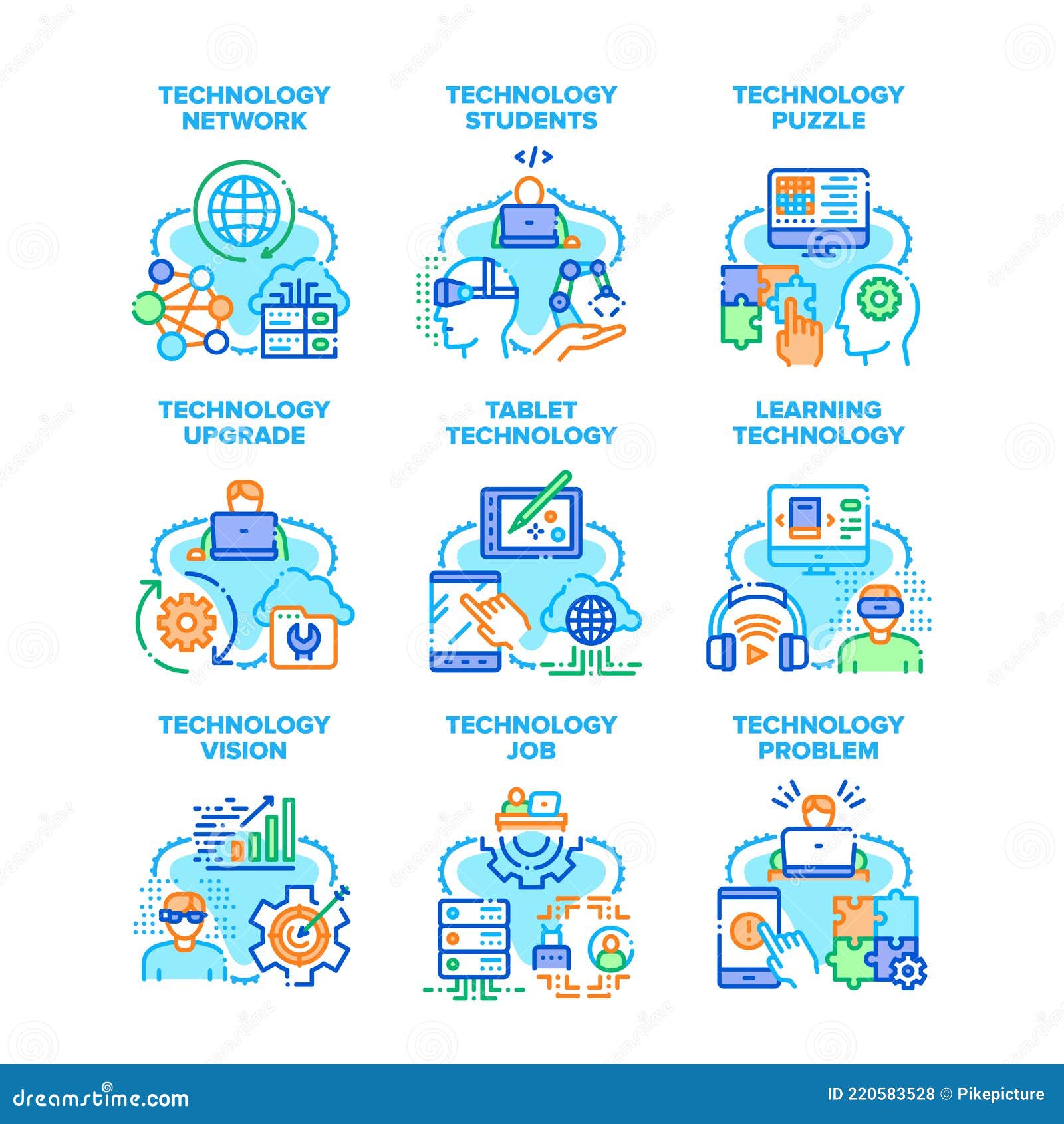 Technology Upgrade Set Icons Vector Illustrations Stock Vector ...