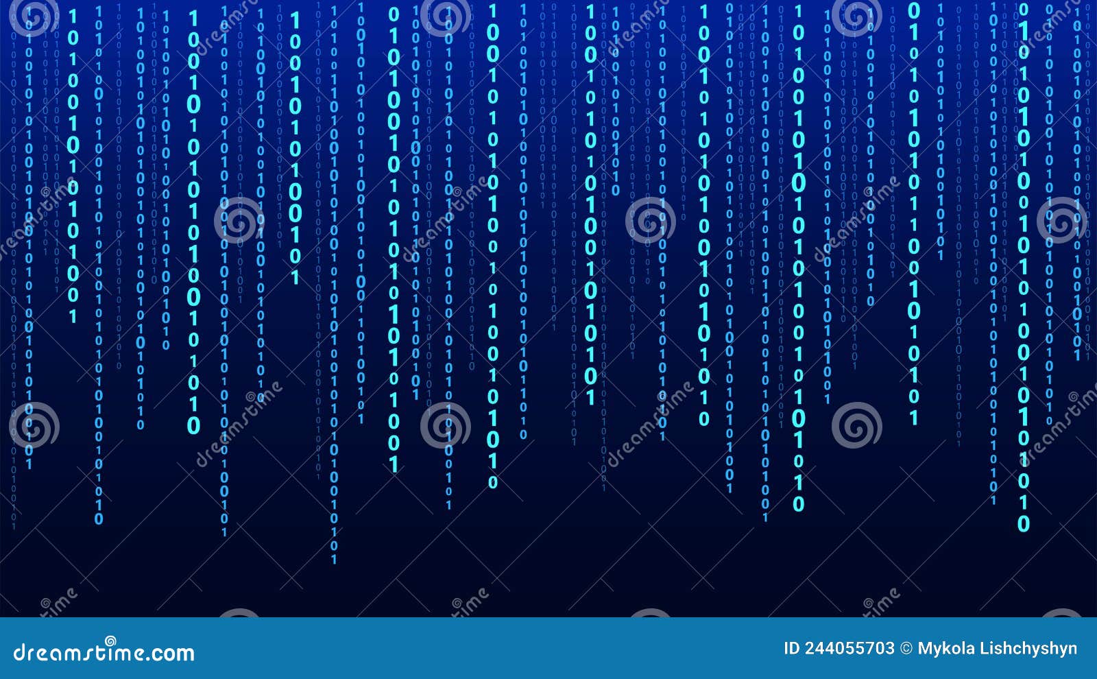 Technology Vector Binary Code. Random Falling Digits on Screen. Hacked Software. Matrix Sciense ...