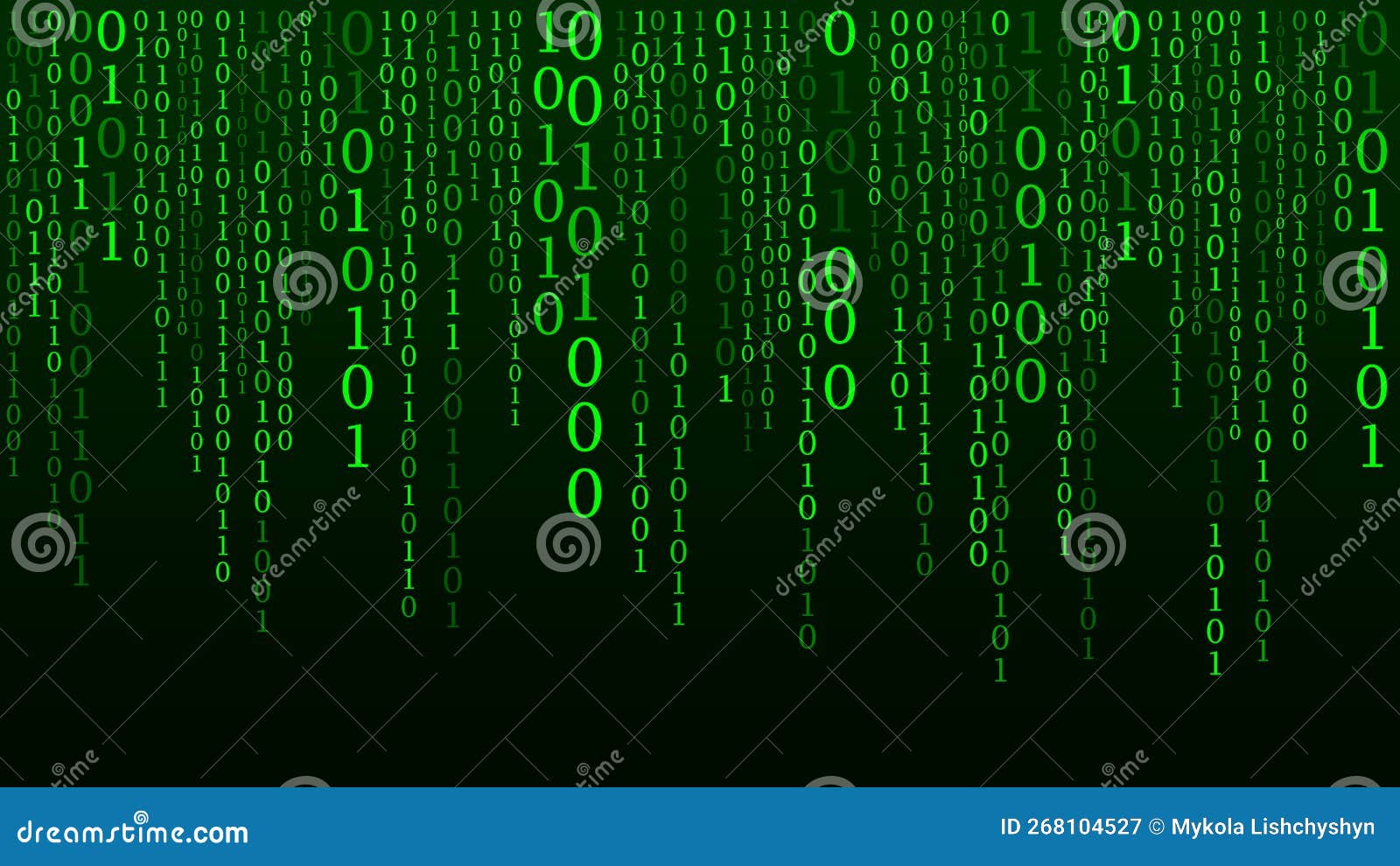 Technology Vector Binary Code. Random Falling Digits on Screen. Hacked Software. Matrix Sciense ...