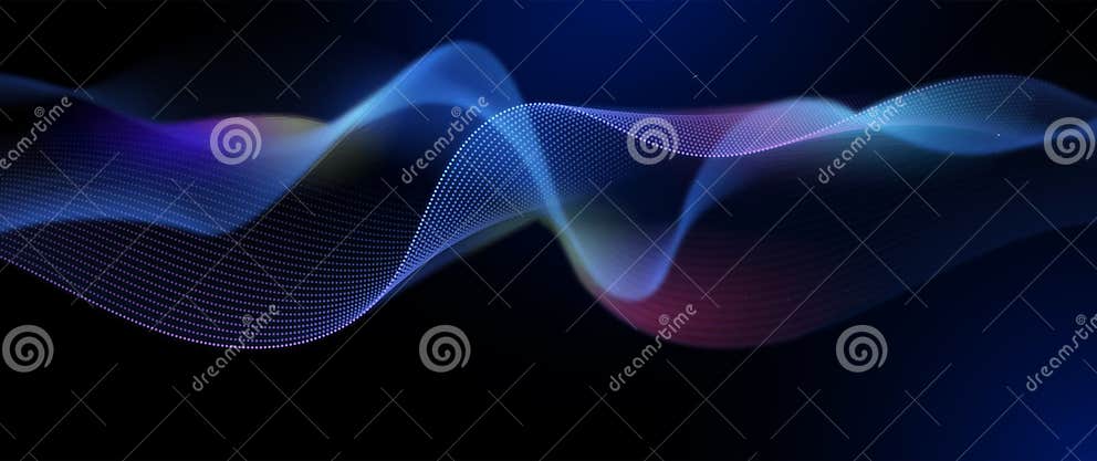 Abstract Dynamic, Wave - Flow Mesh Particles Pattern and Dot on Dark ...
