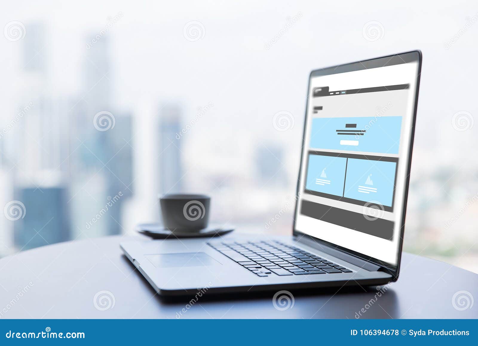 Laptop with Web Page Interface Design on Screen Stock Photo - Image of ...
