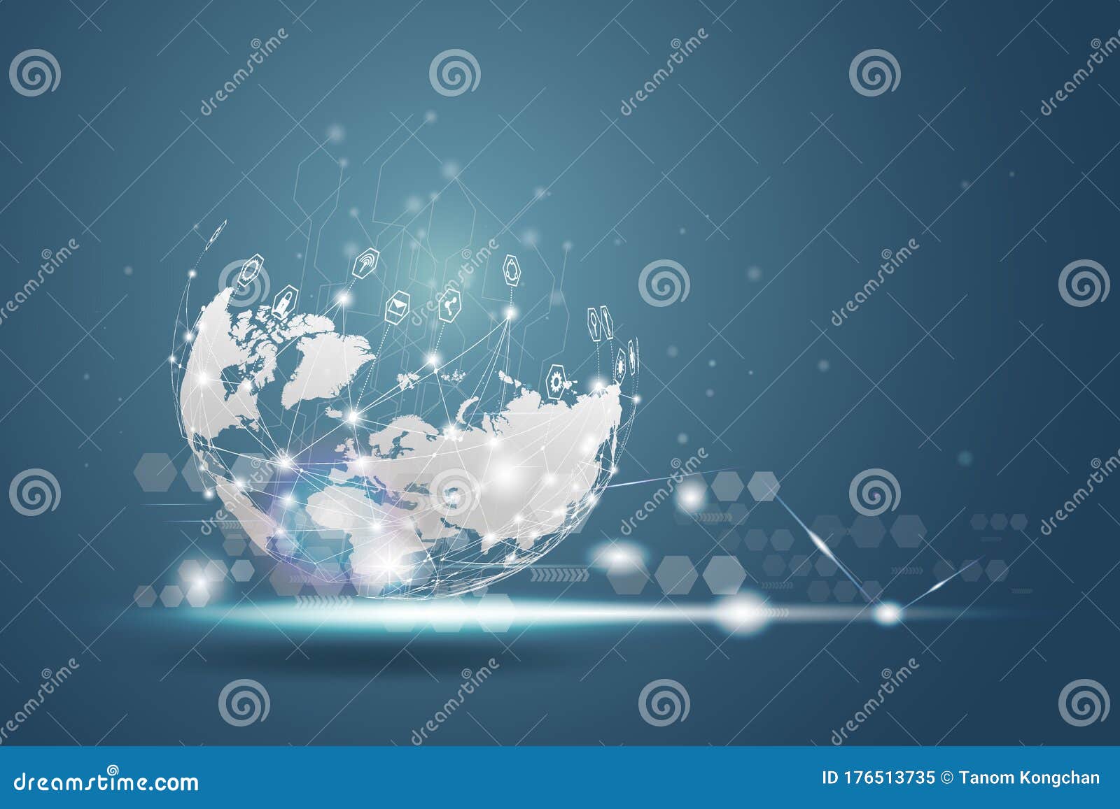 Technology Wireless Network Globe Communications System with World Map ...