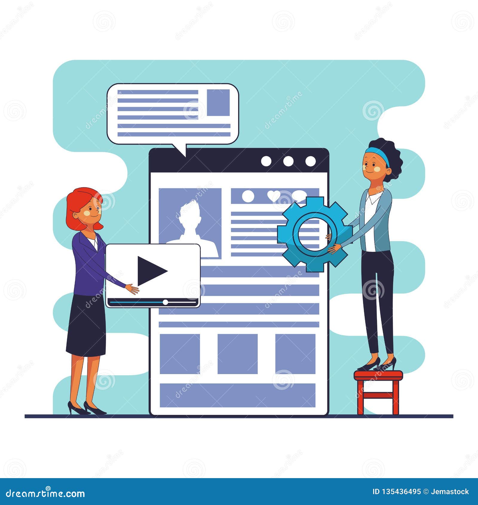 Technology women cartoon stock vector. Illustration of cheerful - 135436495