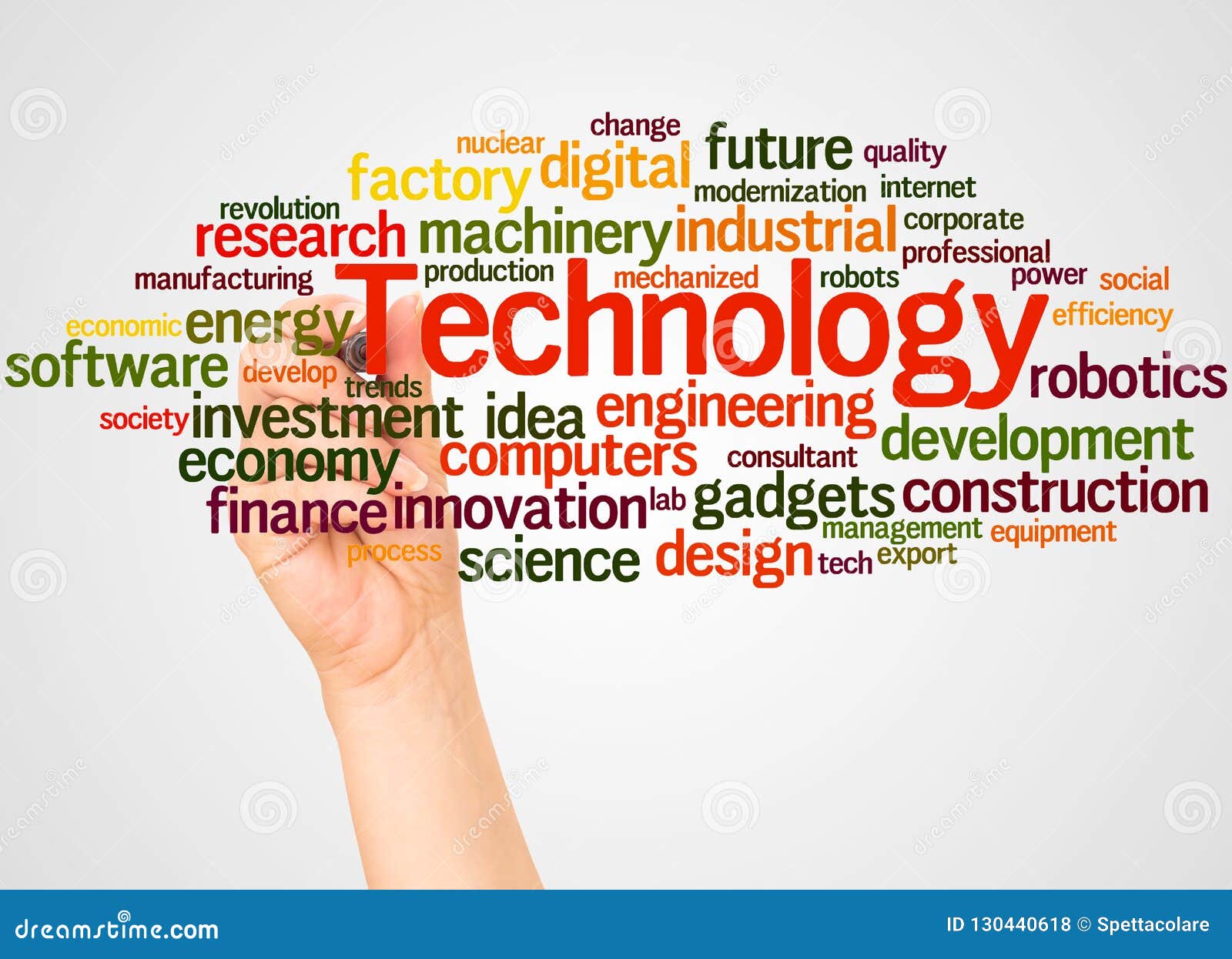 Technology Word Cloud and Hand with Marker Concept Stock Illustration ...