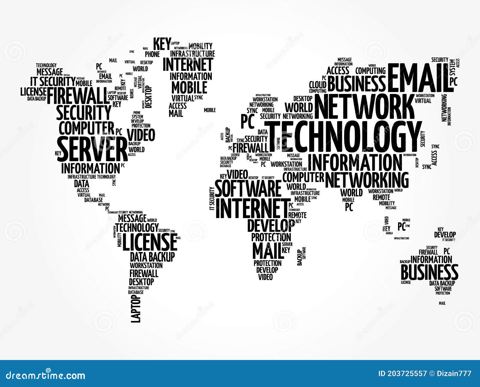 Technology Word Cloud in Shape of World Map Stock Illustration ...