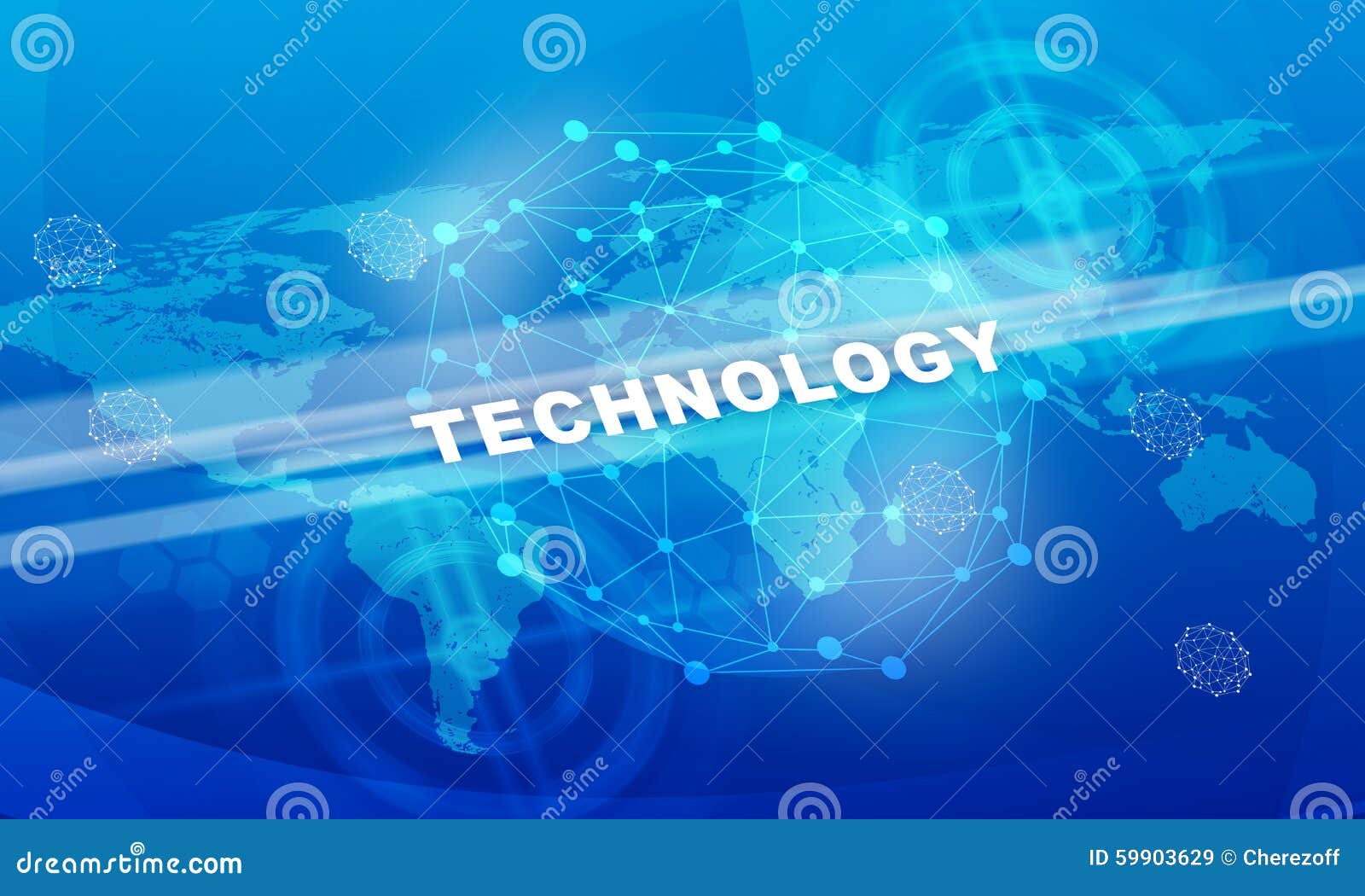Technology Word with World Map Stock Illustration - Illustration of ...