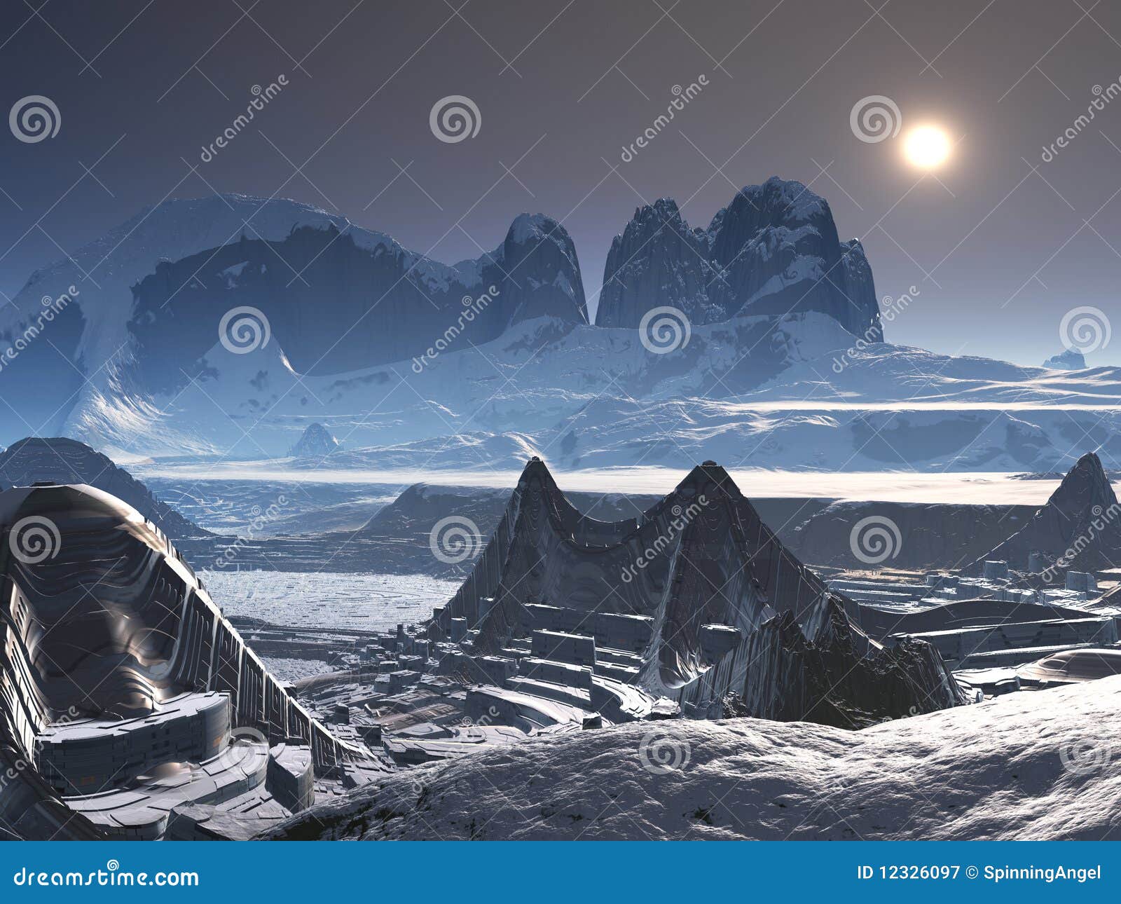Technovia Gamma City in Snow Stock Illustration - Illustration of ...