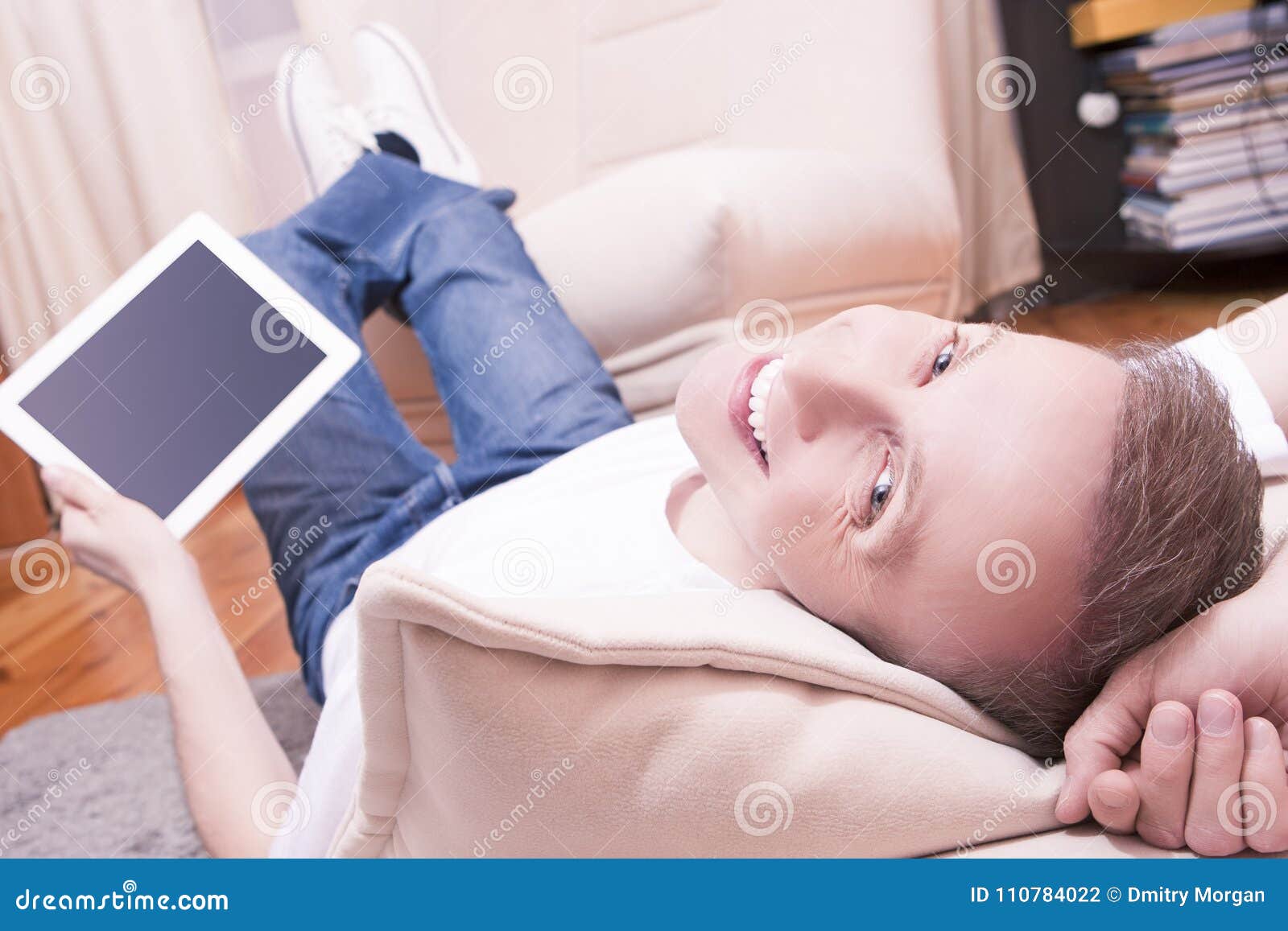 Techology Ideas. Funny Smiling Handsome Man with Tablet Computer Stock ...