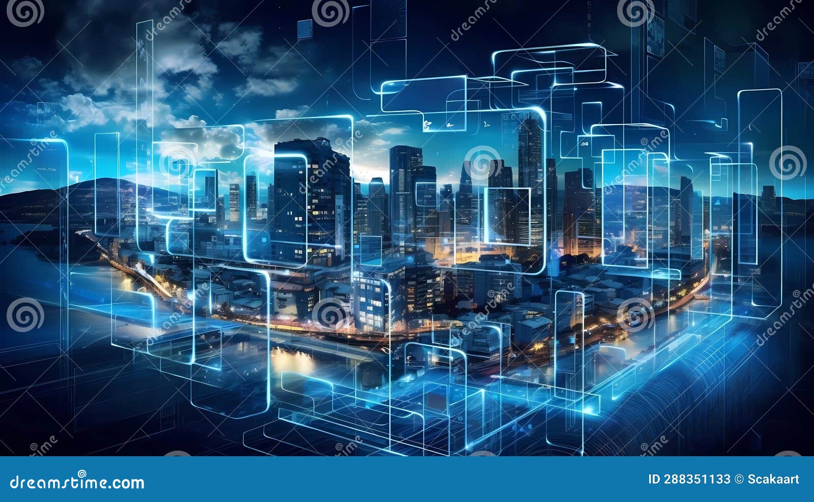Techscape Symphony: Harmonizing Innovation and Connectivity Stock Image - Image of cityscape ...