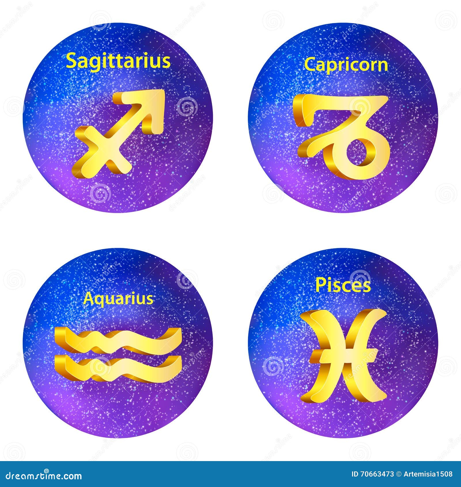 Tecken Av ZodiakSkytten, Stenbocken, Vattumannen, Fiskarna Vektor ...