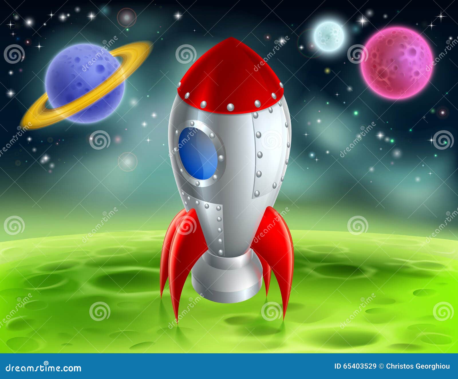 Tecknad Film Rocket on Alien Planet Vektor Illustrationer ...