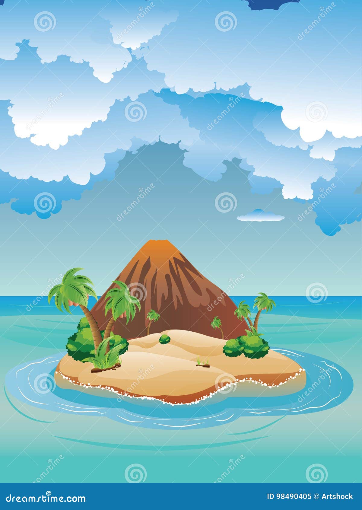 Tecknad Film Volcano Island Vektor Illustrationer - Illustration av ...