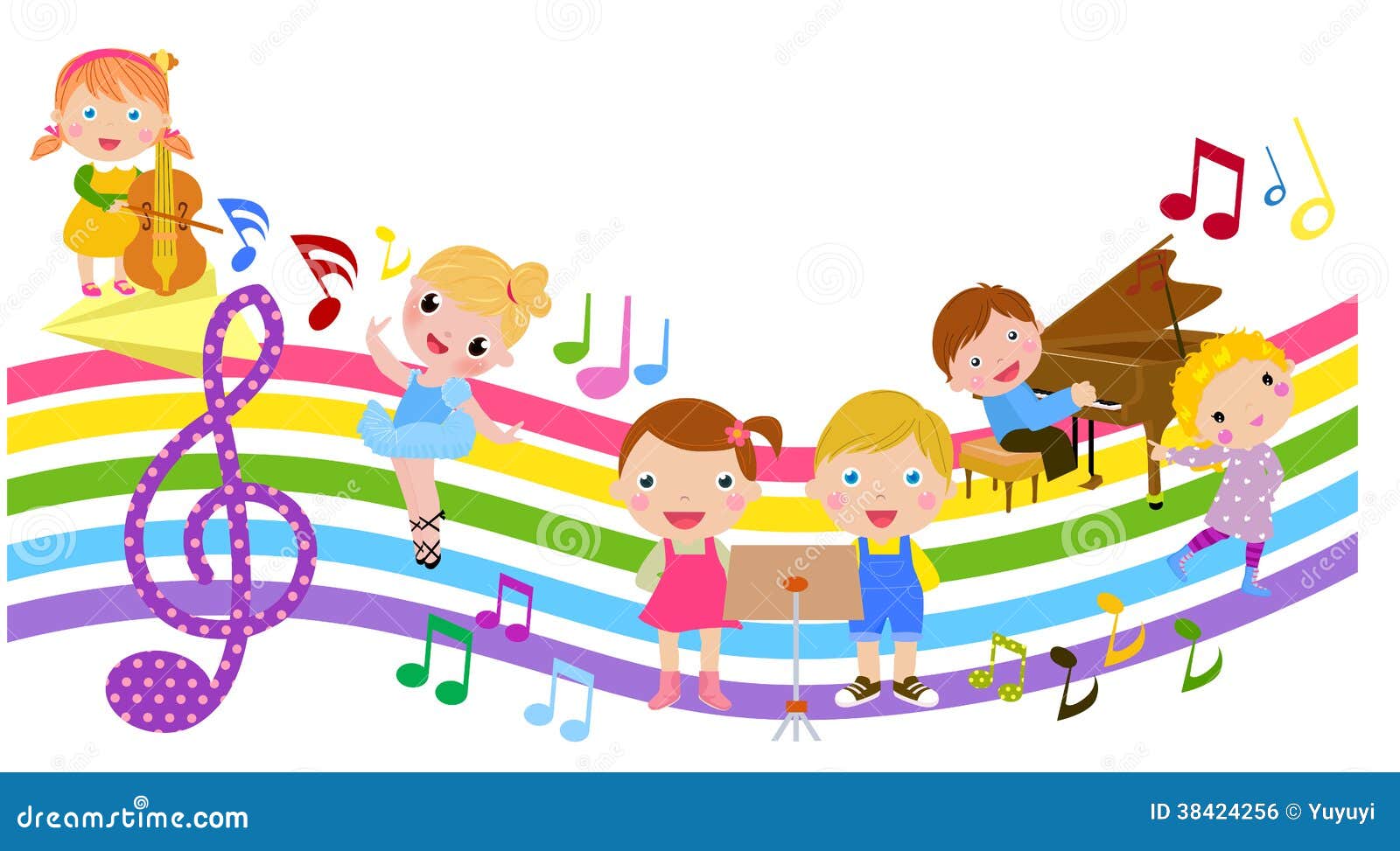 Tecknad filmbarn och musik vektor illustrationer. Illustration av ...