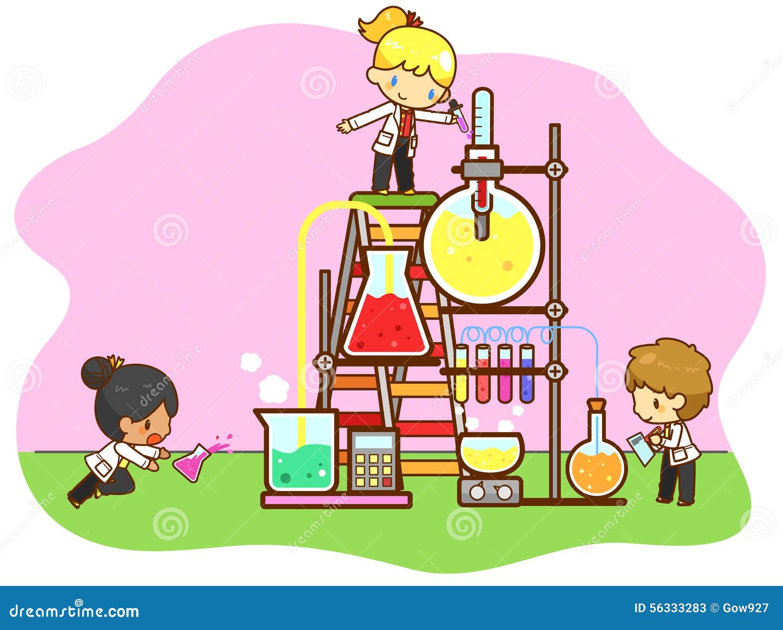 Tecknad Filmbarn Studerar Kemi Vektor Illustrationer - Illustration av ...