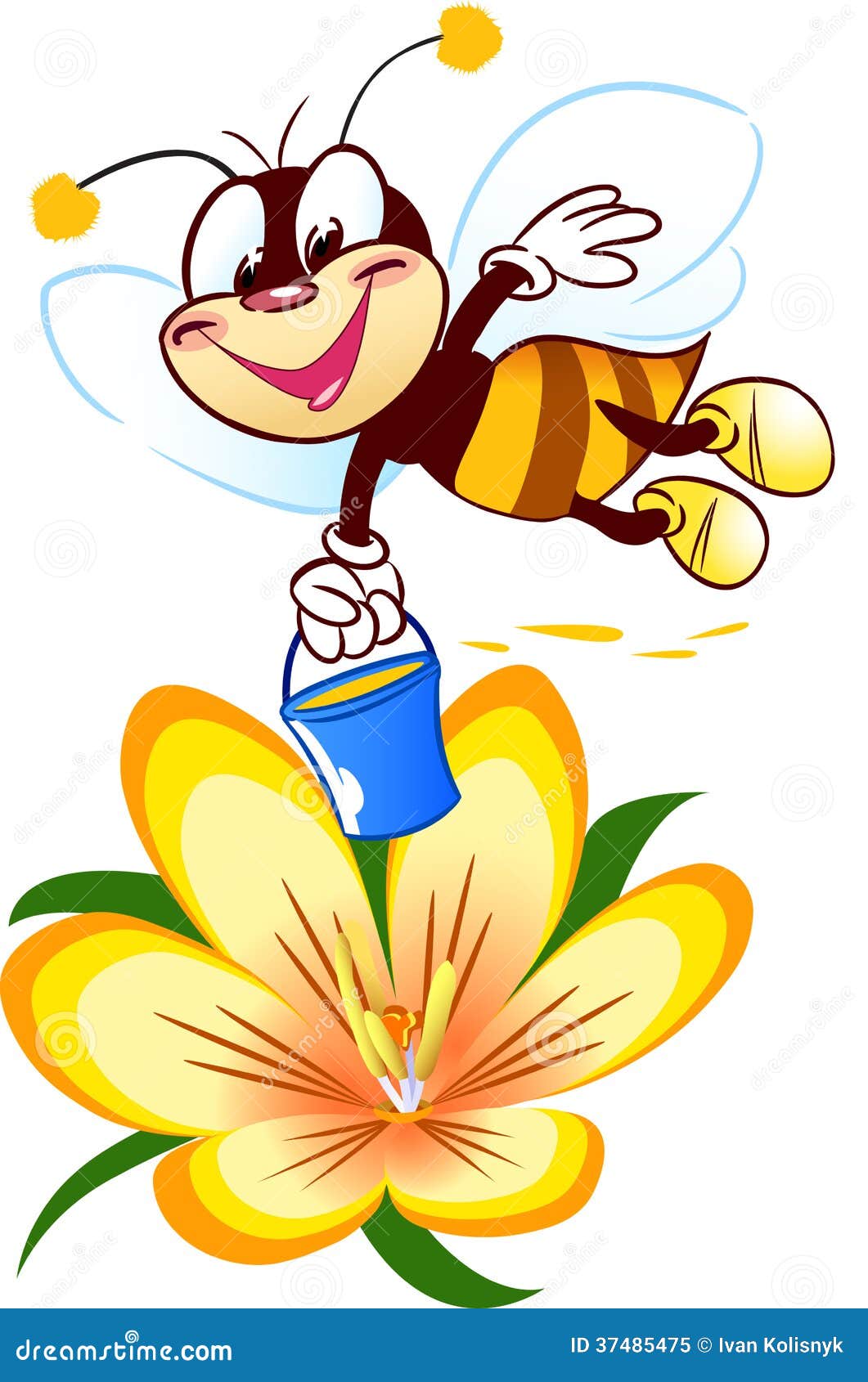 Tecknad Filmbi På En Blomma Vektor Illustrationer - Illustration av ...