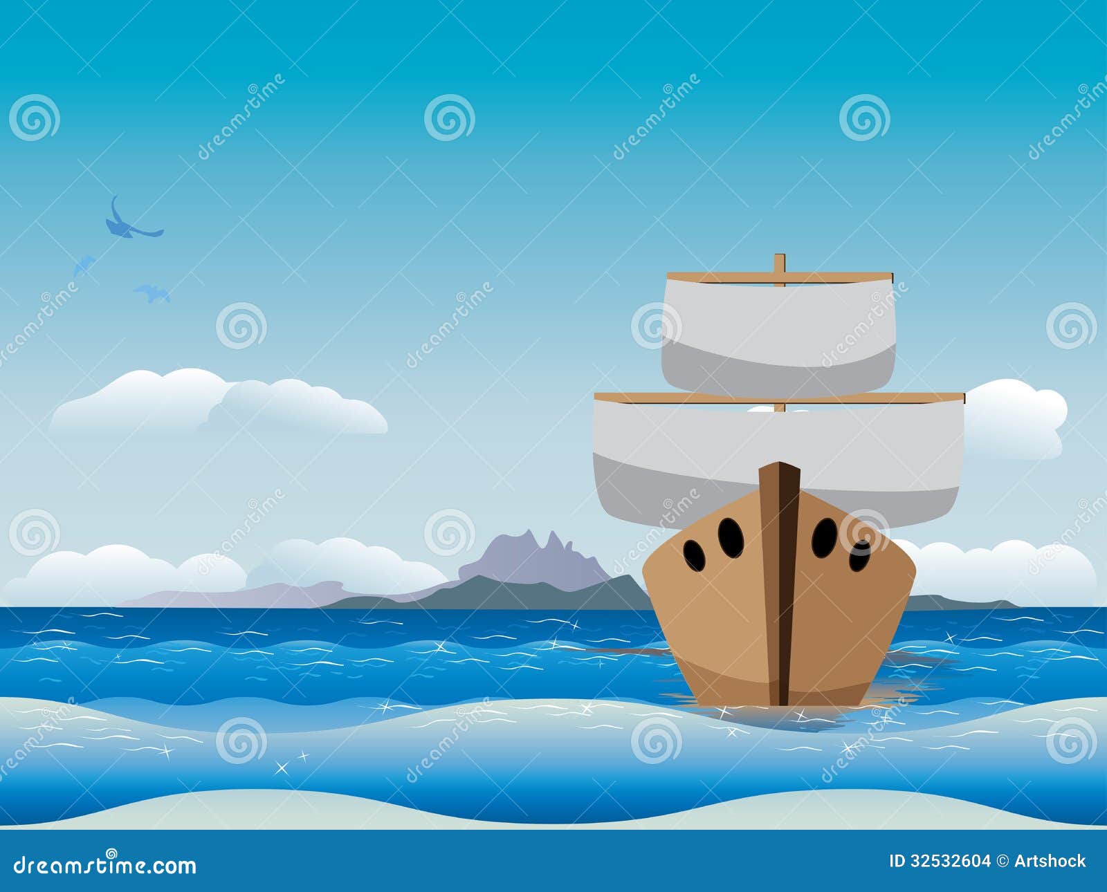 Tecknad filmfartyg i havet vektor illustrationer. Illustration av ...