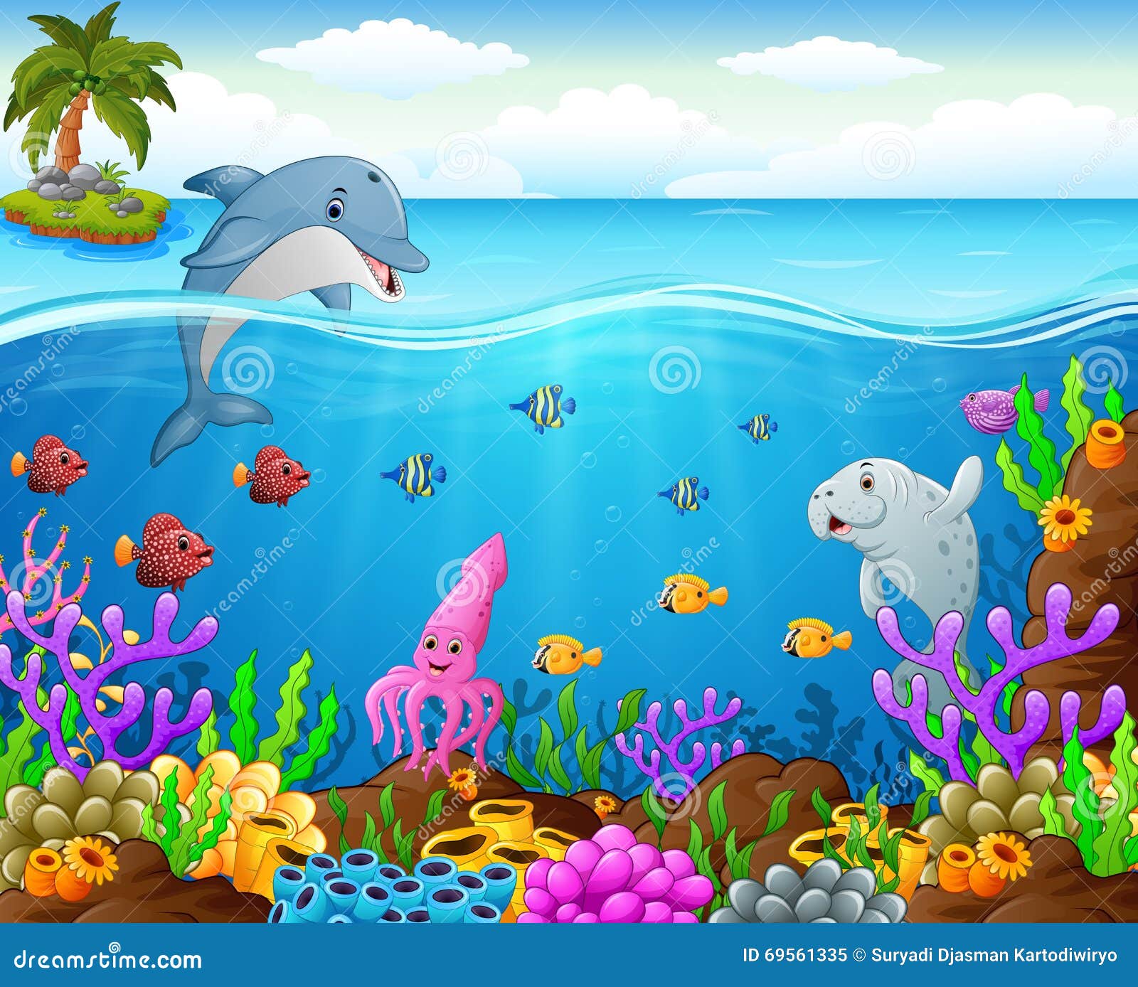 Tecknad Filmfisk Under Havet Vektor Illustrationer - Illustration av ...