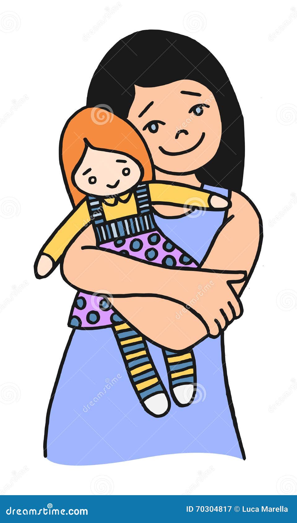 Tecknad Filmflicka Med Dockan Vektor Illustrationer - Illustration av ...