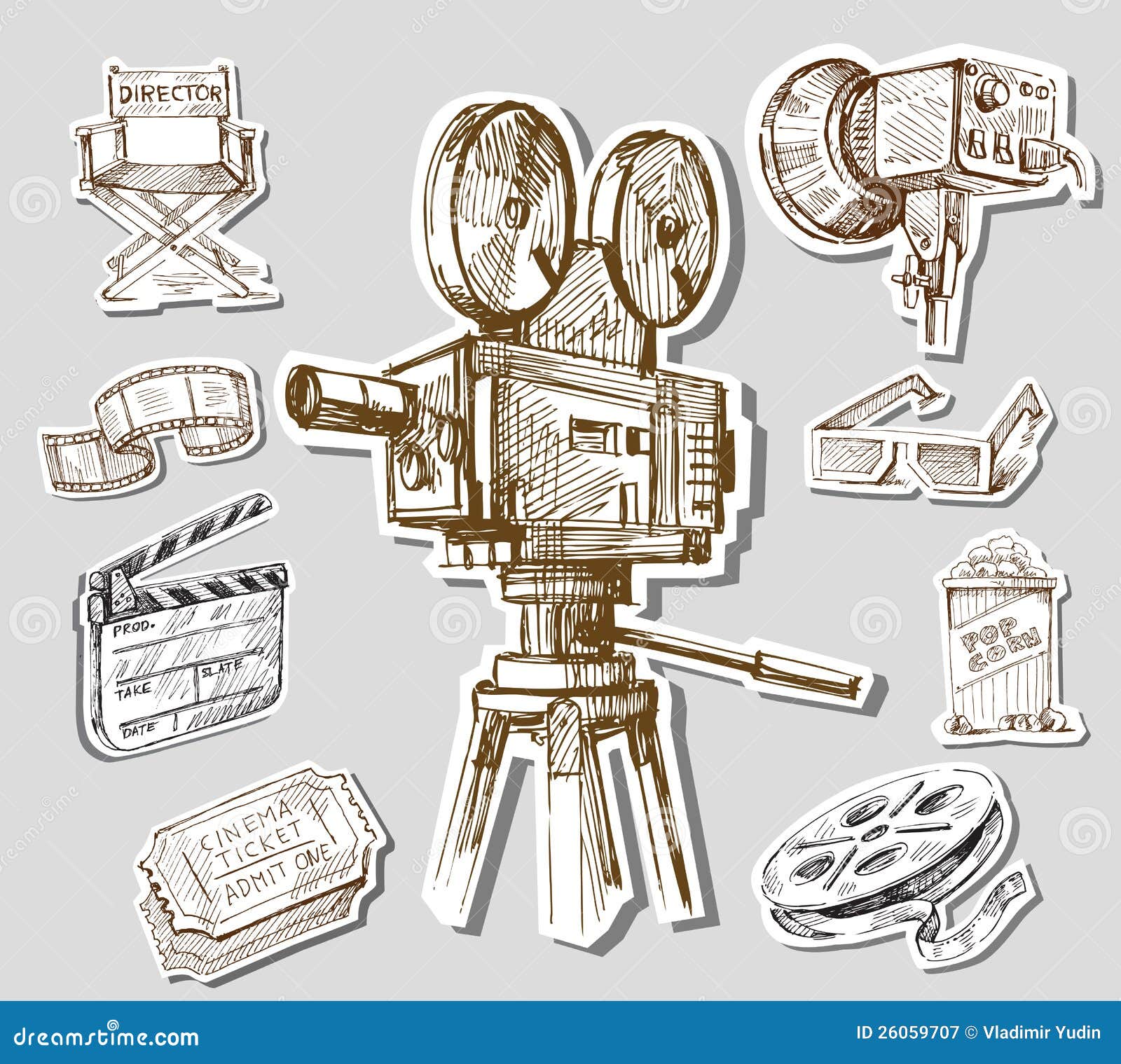 Tecknad filmkamera-hand vektor illustrationer. Illustration av film ...