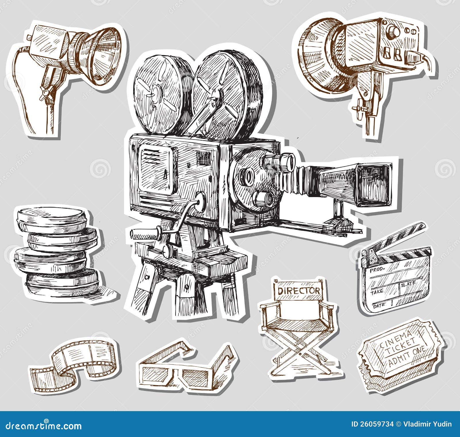 Tecknad filmkamera-hand vektor illustrationer. Illustration av lins ...