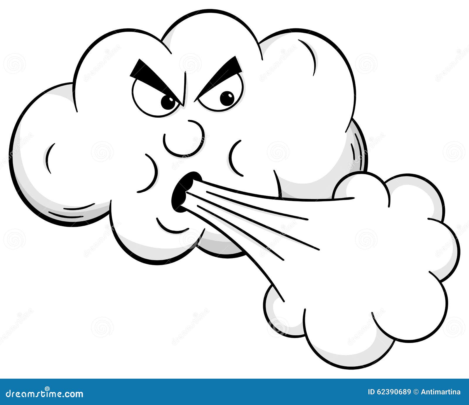 Tecknad Filmmolnet Blåser Vind Vektor Illustrationer - Illustration av ...
