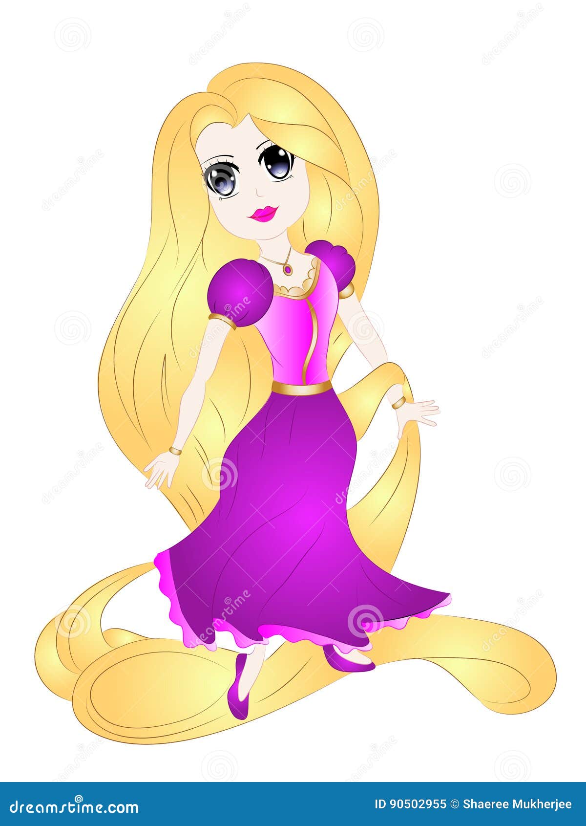 Tecknad Filmprinsessa Rapunzel Vektor Illustrationer - Illustration av ...