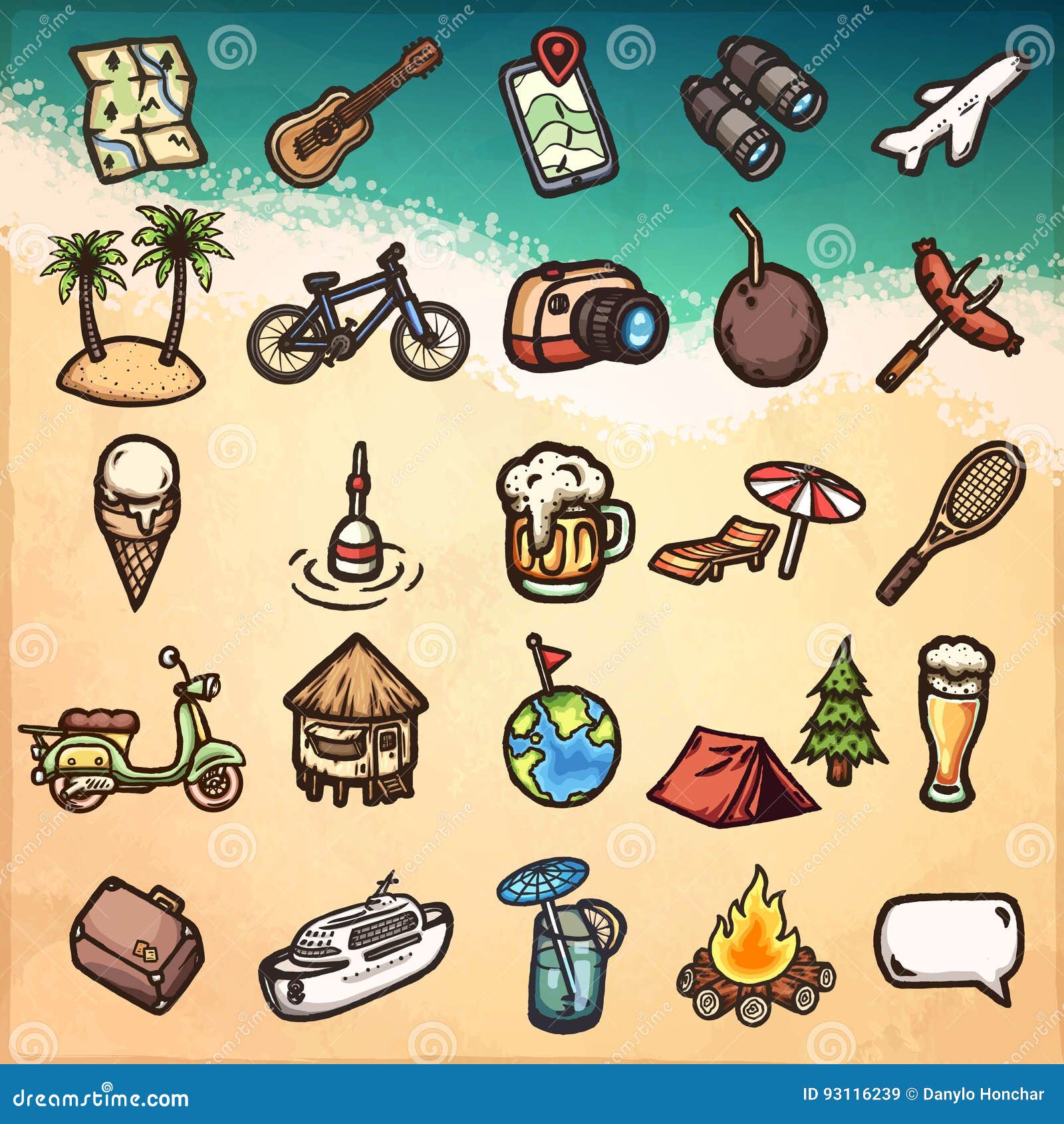 Tecknad Filmsemestersymboler Vektor Illustrationer - Illustration av ...