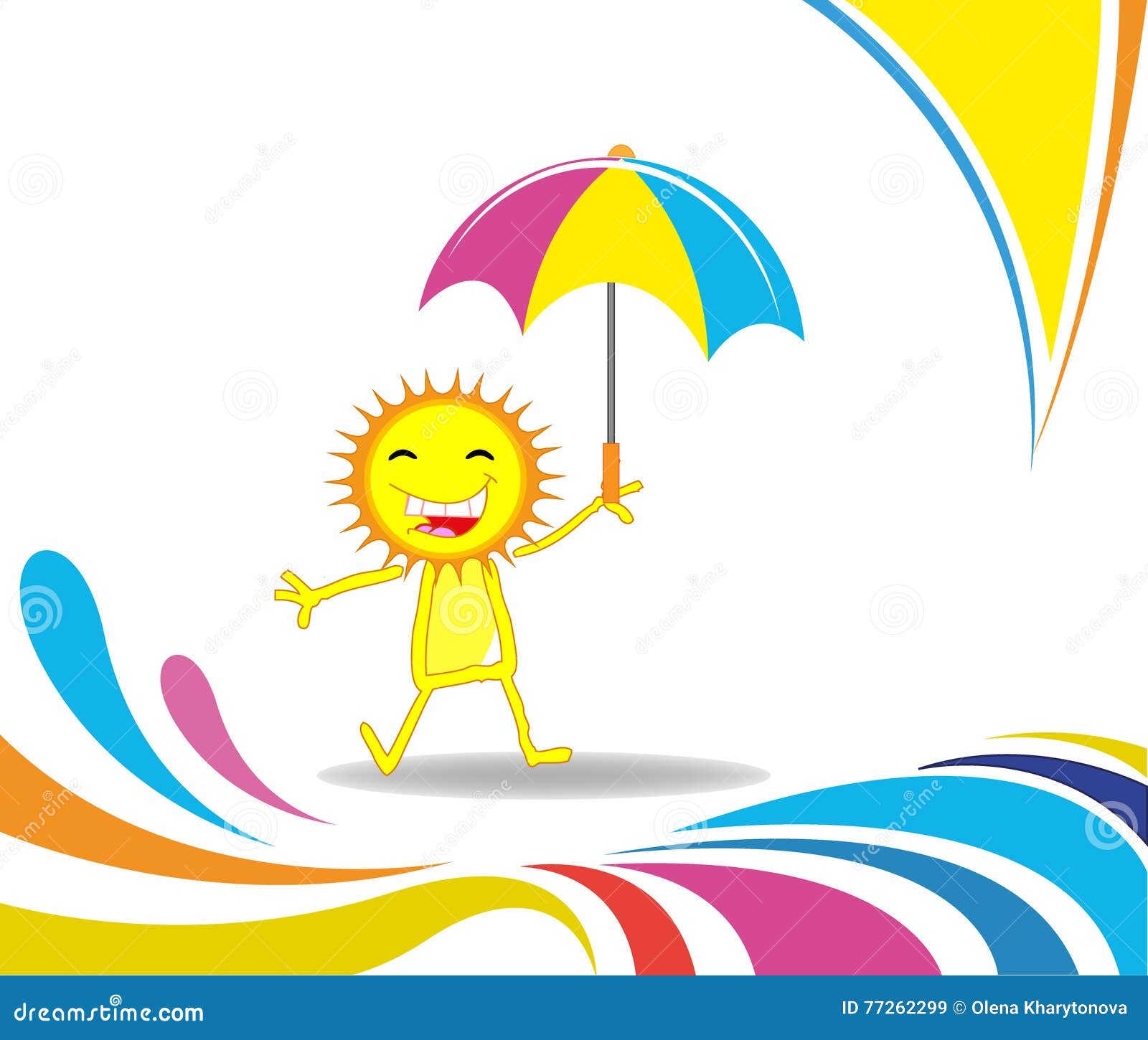 Tecknad Filmsolanseende Under Ett Paraply Vektor Illustrationer ...