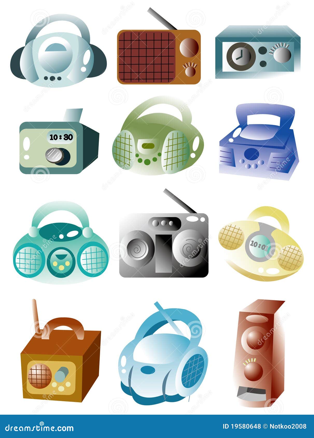 Tecknad filmsymbolsradio vektor illustrationer. Illustration av maskin ...