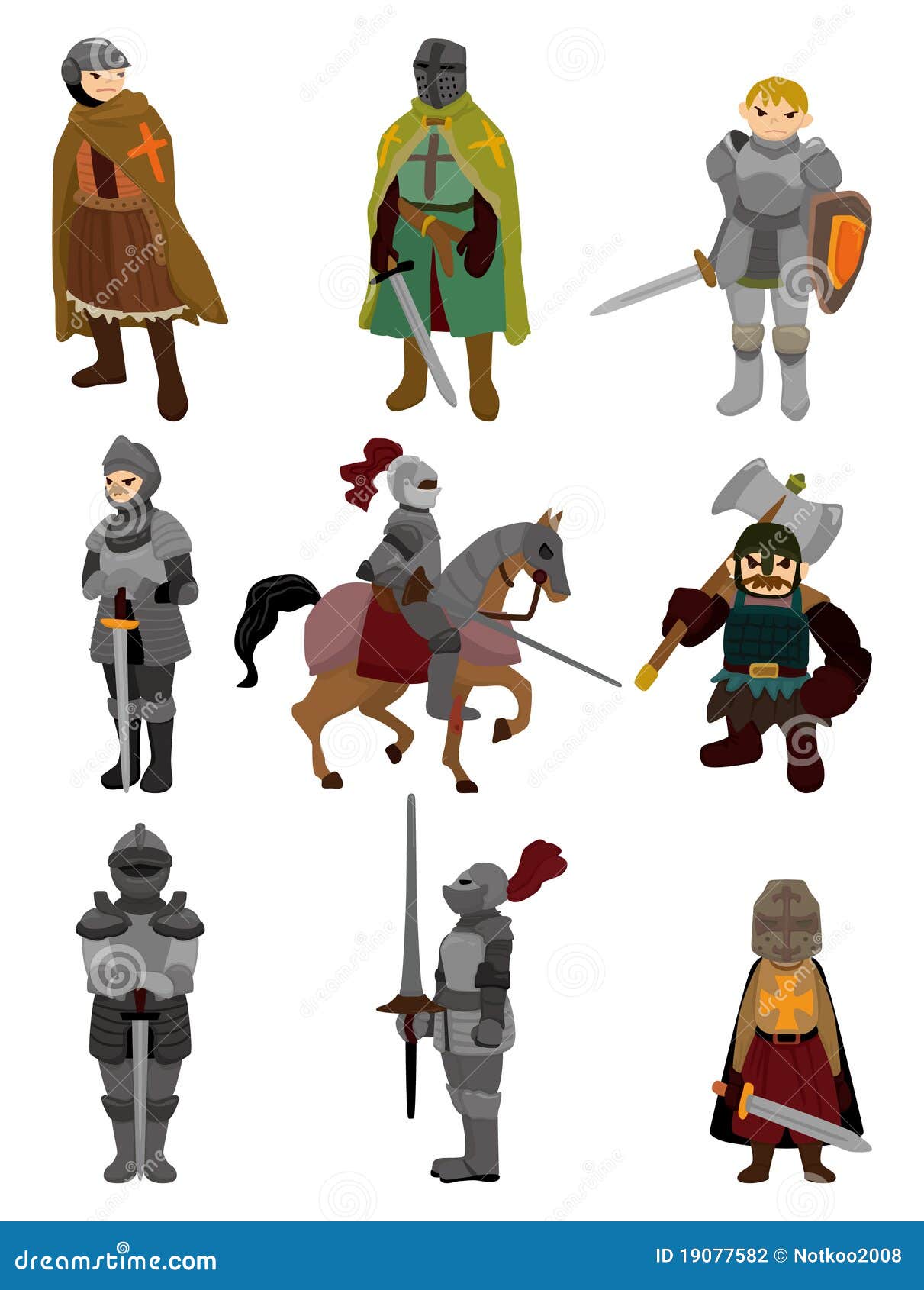 Tecknad filmsymbolsriddare vektor illustrationer. Illustration av ...