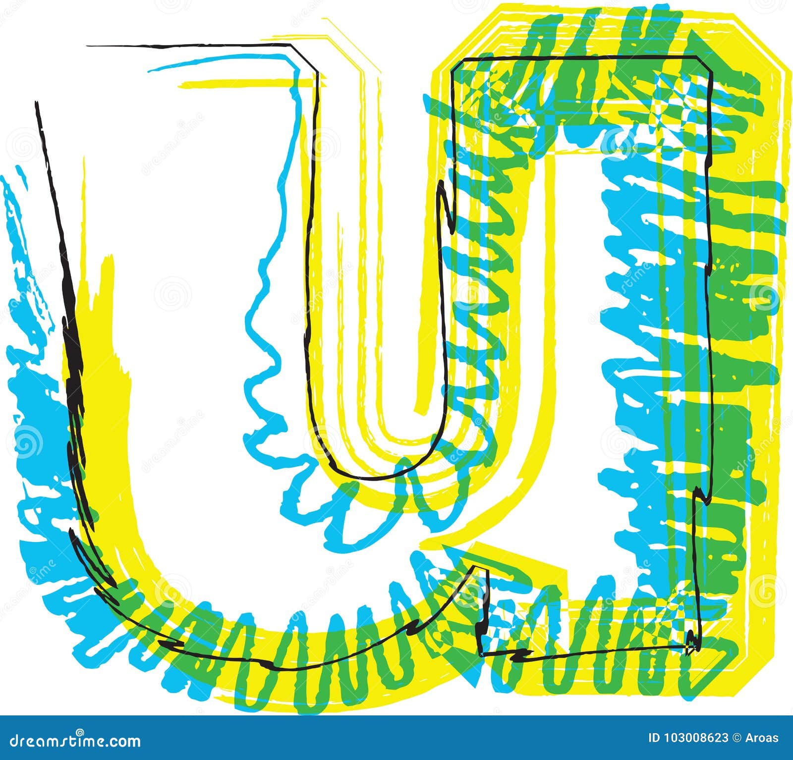 Tecknad Stilsortshand Bokstav U Vektor Illustrationer - Illustration av ...