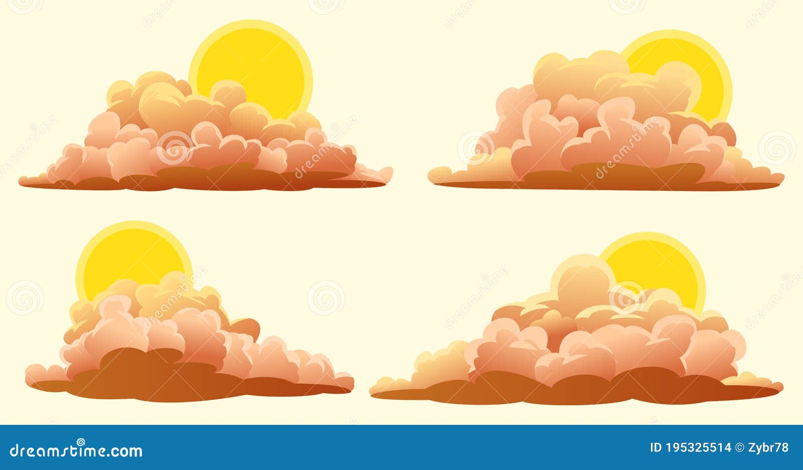 Tecknade moln vektor illustrationer. Illustration av utformning - 195325514