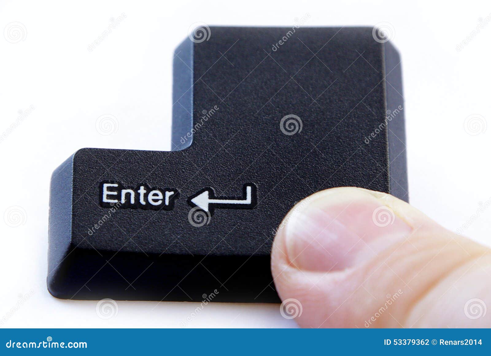 Tecla Enter Do Computador Com O Dedo Que Pressiona O Botão Foto de ...