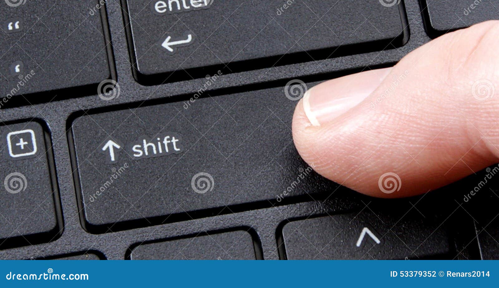 Tecla Shift Do Computador Com O Dedo Que Pressiona O Botão Foto de ...
