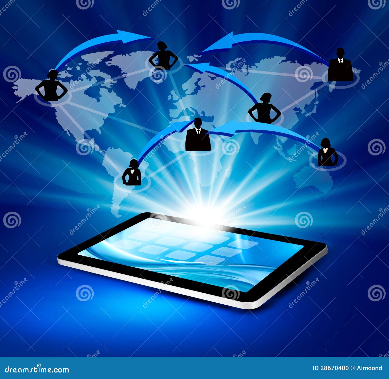 Tecnología De Comunicación Moderna Con La Tablilla Ilustración del ...