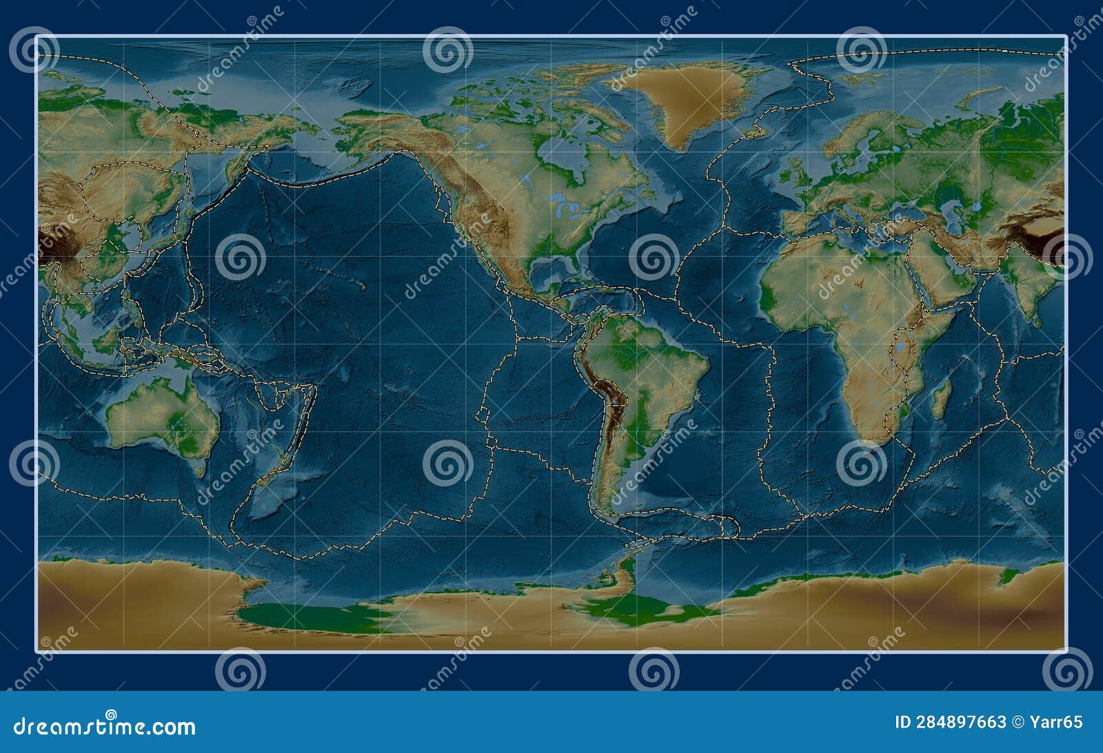 Tectonic Plate Boundaries on the World Physical Map - -90 PM. Co Stock ...