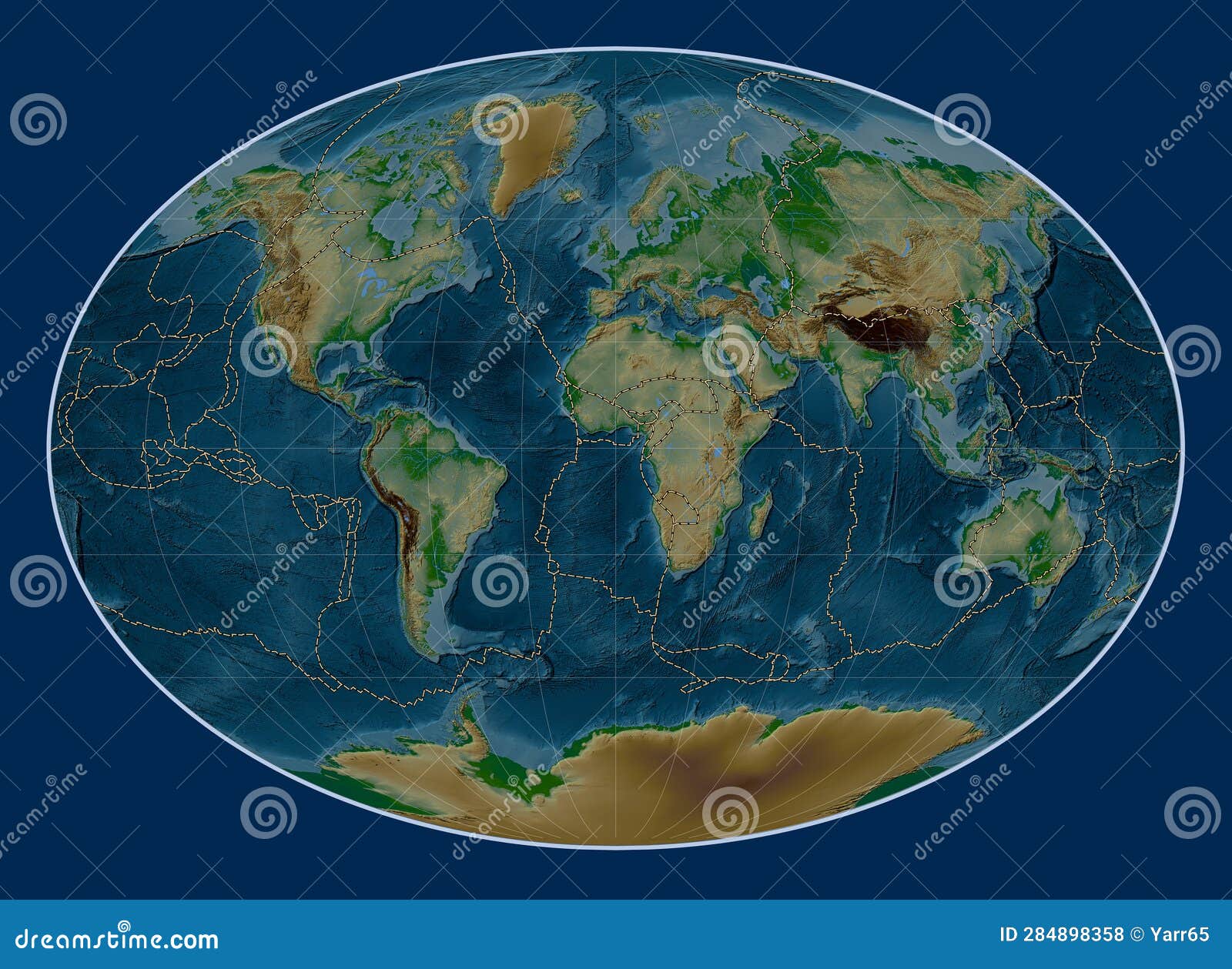 Tectonic Plate Boundaries on the World Physical Map - 0 PM. Fahe Stock ...