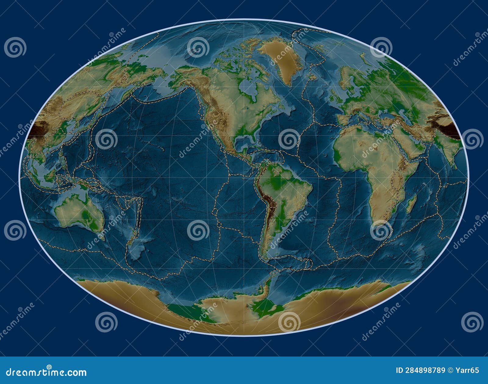 Tectonic Plate Boundaries on the World Physical Map - -90 PM. Fa Stock ...